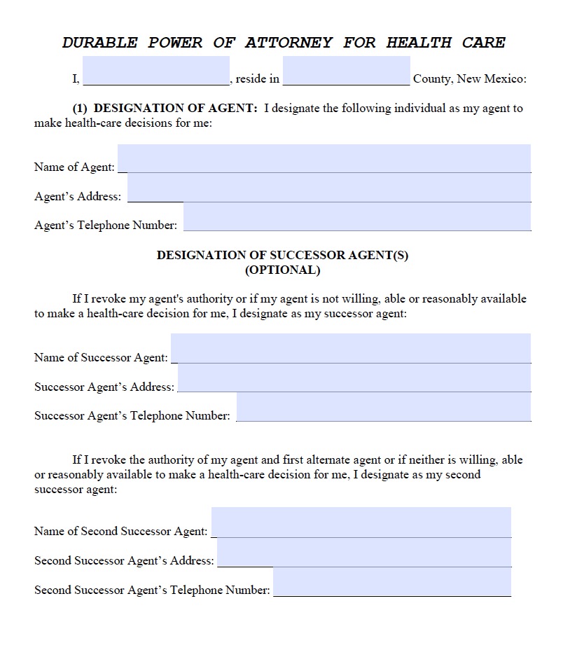 New Mexico Living Will Form | Medical Power of Attorney : Living Will Forms